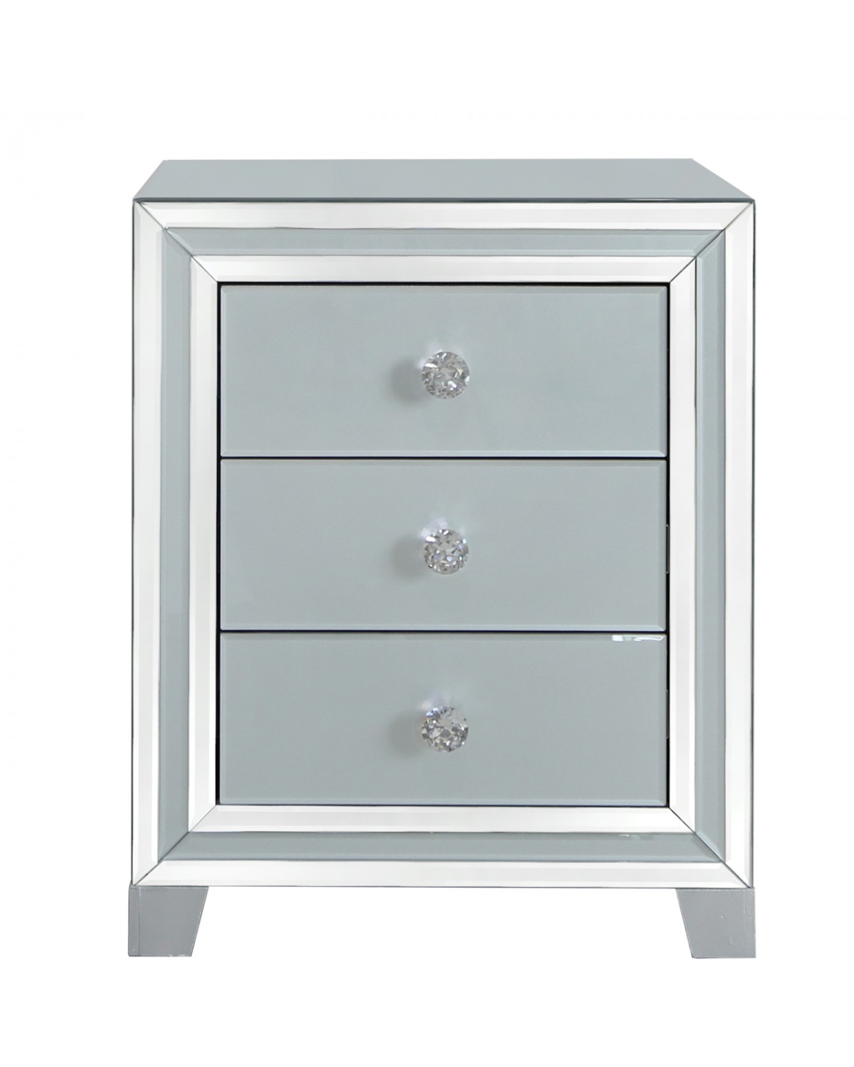 Glenkeen Furnishings. Manhattan 3 Drawer Bedside cabinet grey clear