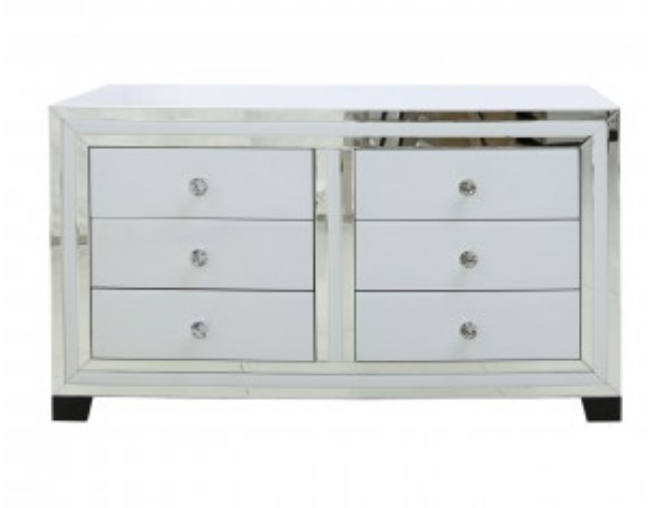 Glenkeen Furnishings. White Manhattan mirror 6 Drawer Chest